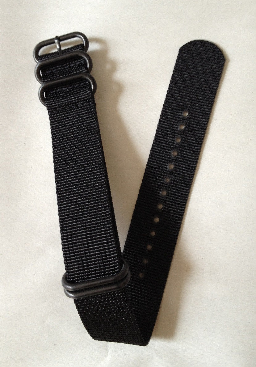 NFW NATO Strap, Black Nylon, Black Steel Rings