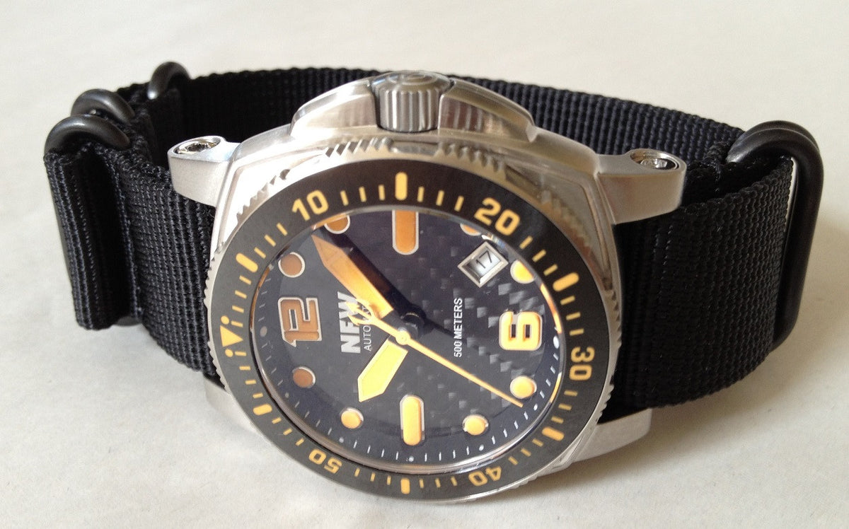 NFW NATO Strap, Black Nylon, Black Steel Rings
